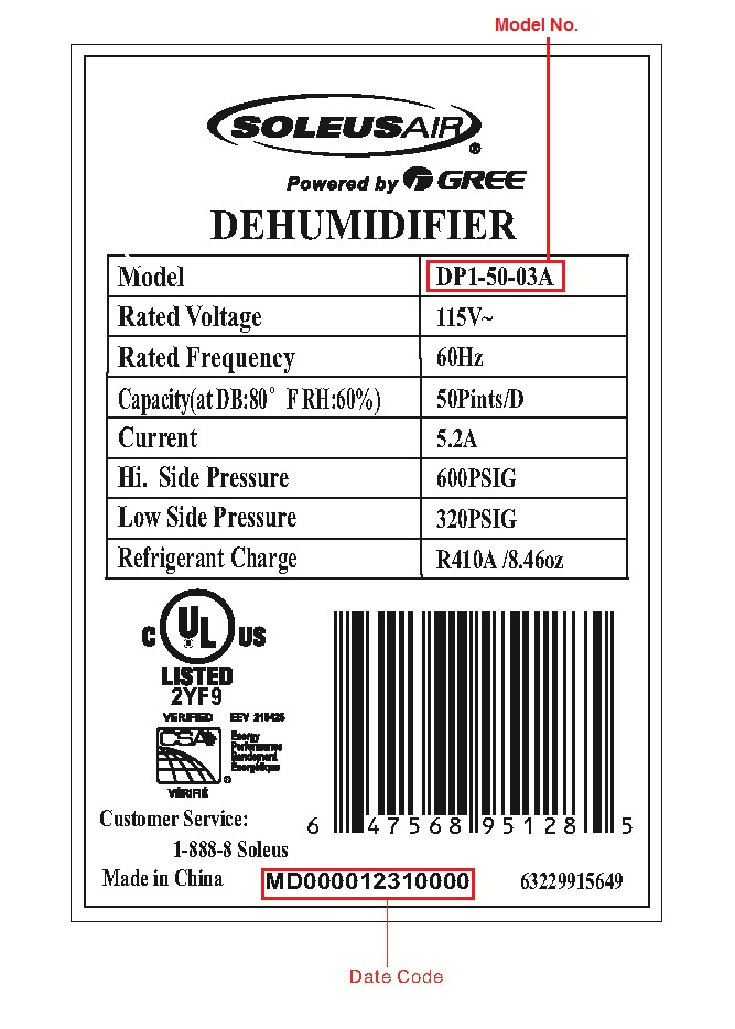 Gree Dehumidifier - Product Lookup